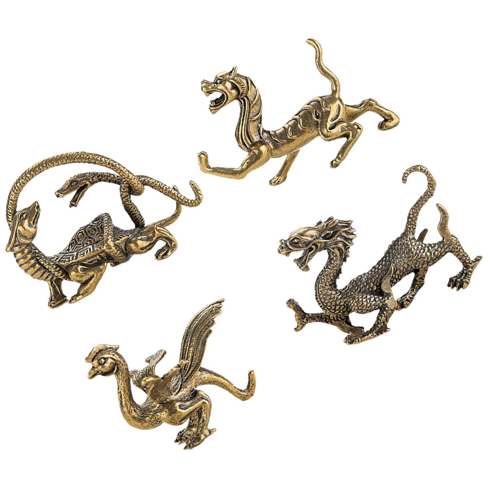 4pcs Animal Statues Ancient China Animal Sculptures Brass Animals ...