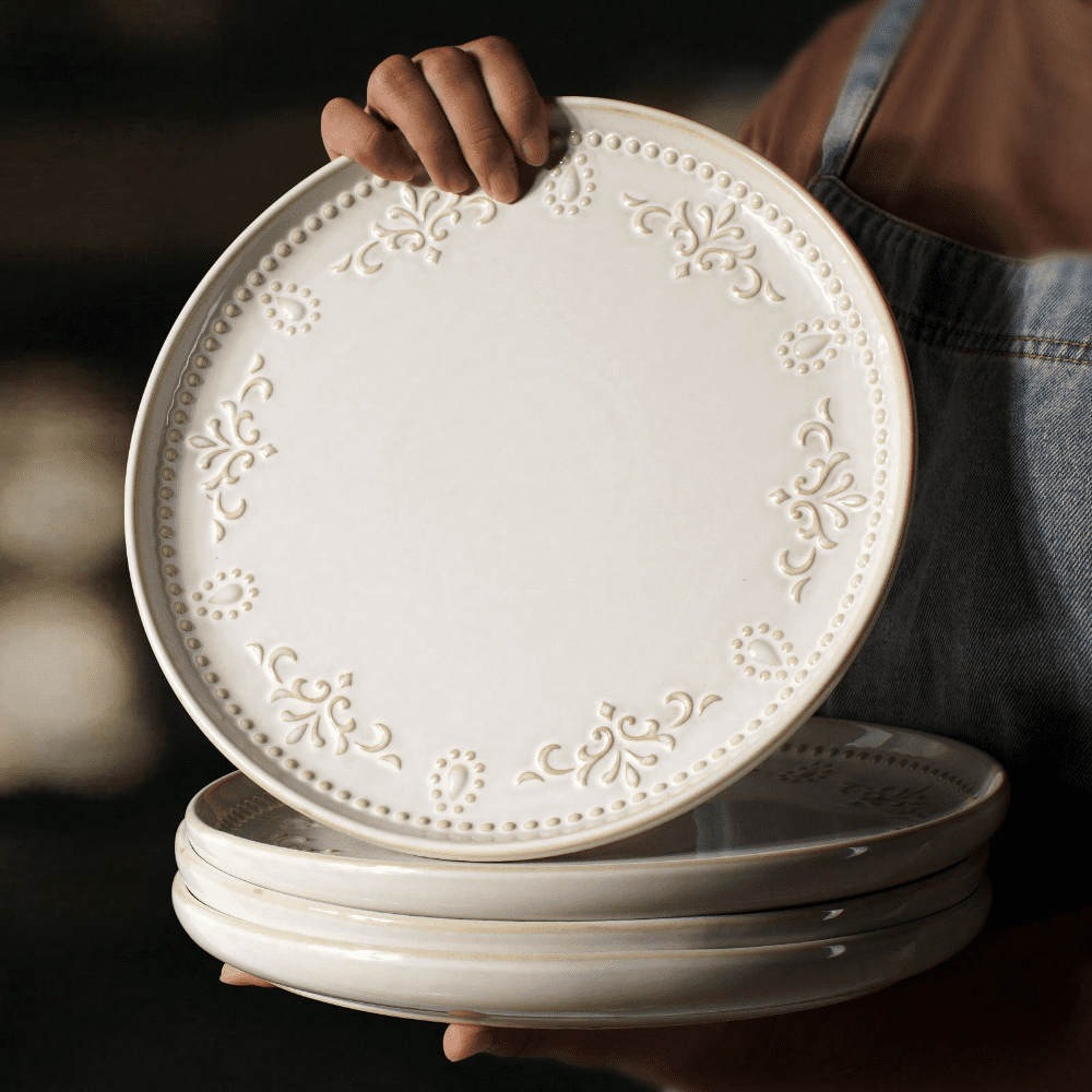 4pcs Artena Large Ceramic Dinner Plates, 10.75 Inch Embossed Kitchen ...