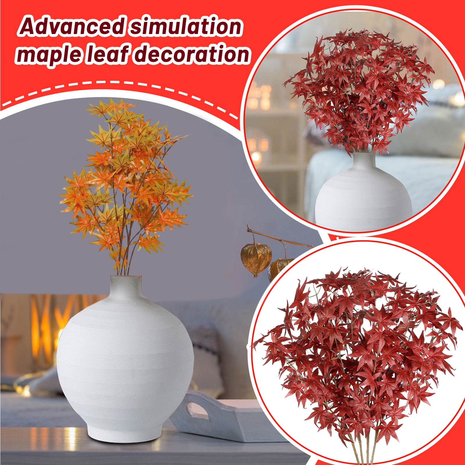 4pcs Artificial Maple Leaf Shrubs, 35 Inch Fake Fall Leaves Stems, Faux ...