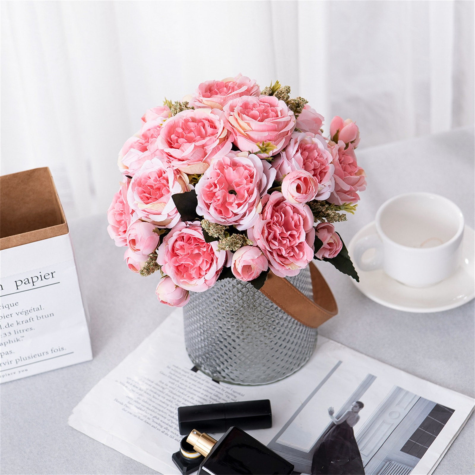 4pcs Artificial Peonies Flowers Faux Peony Bouquet Fake Peonies ...