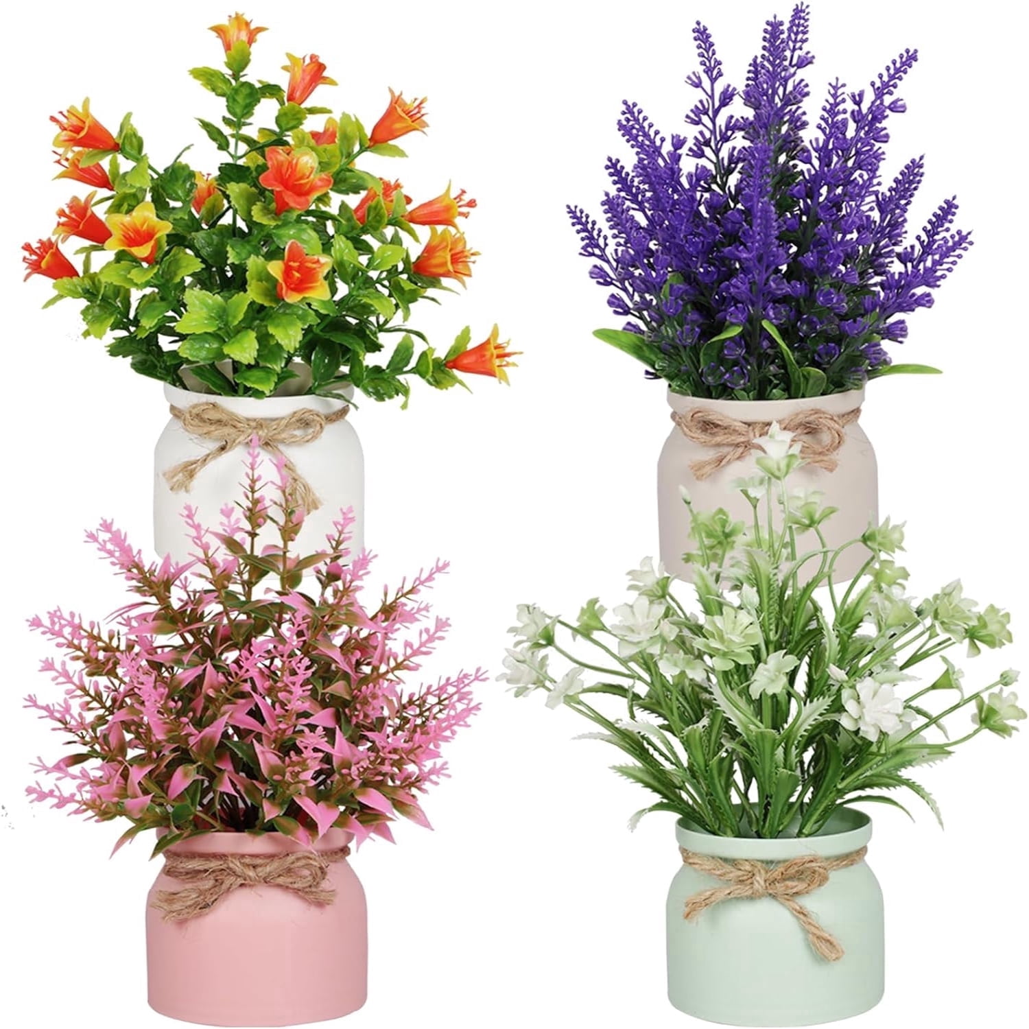 4pcs Artificial Pot Flowers Small Fake Plants Mini Potted Plants for ...