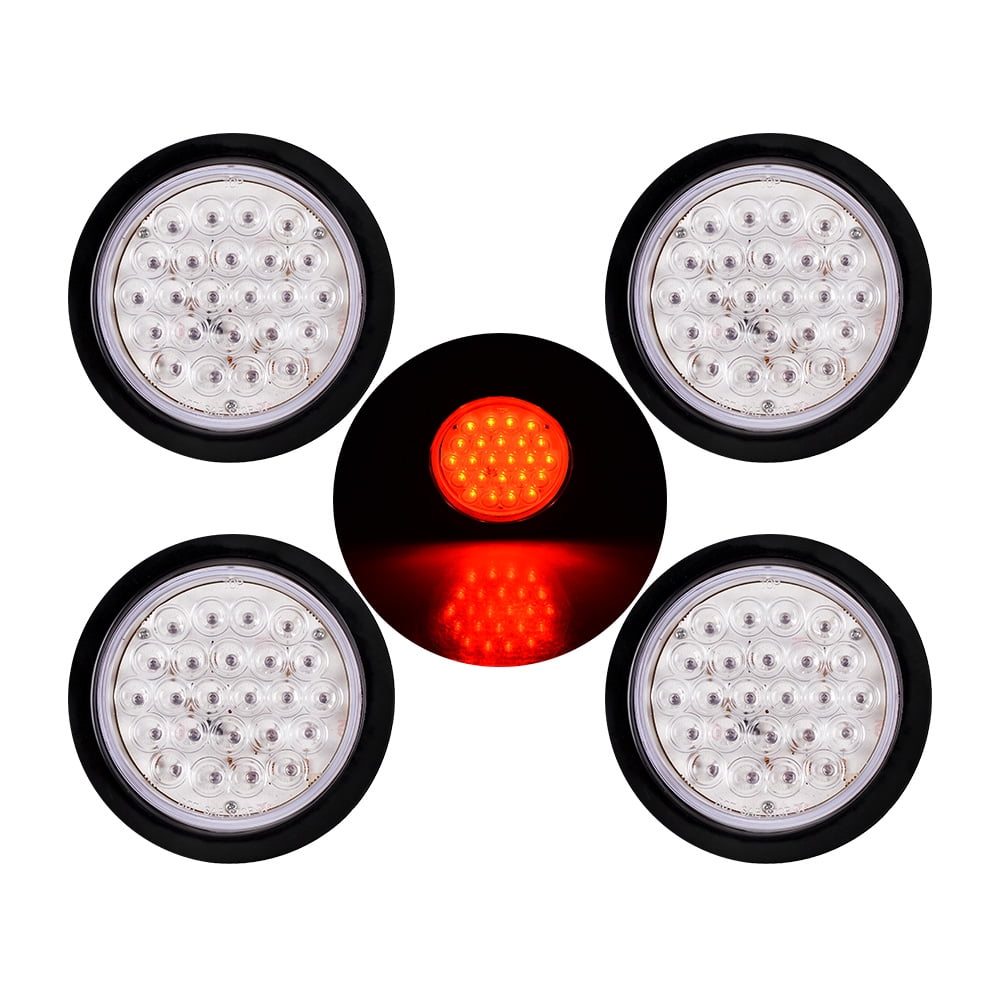 4pcs Astra Depot 4 inch Round Red 24 LED Trailer Tail Lights Kit Truck ...