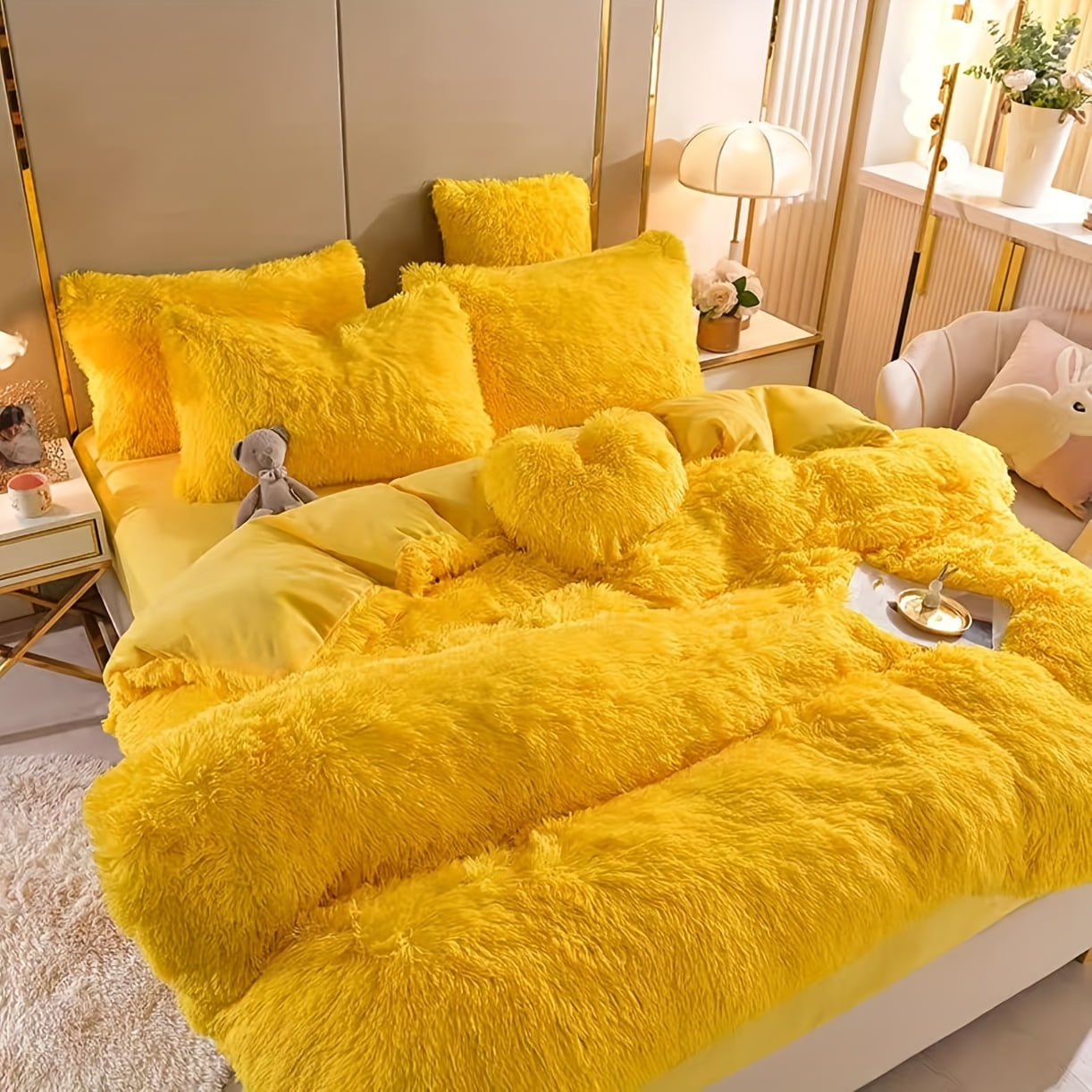 4pcs Autumn And Winter Soft Warm Fluffy Bedding Set Comforter Set: 2 ...