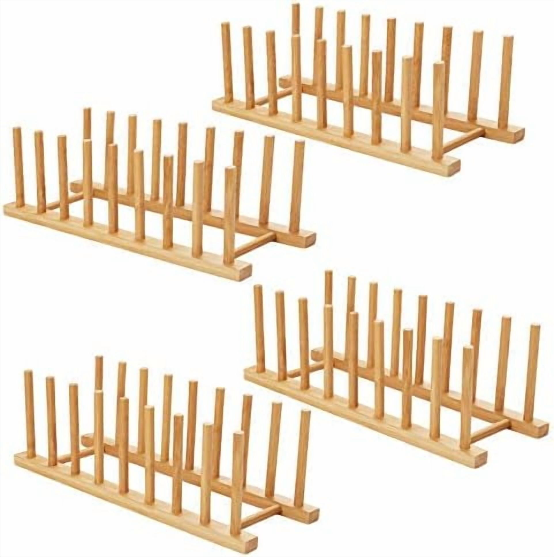 4pcs Bamboo Dish Plate Bowl Cup Book Pot Lid Cutting Board Drying Rack ...