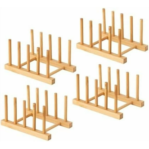 4pcs Bamboo Dish Plate Bowl Cup Book Pot Lid Cutting Board Drying Rack ...