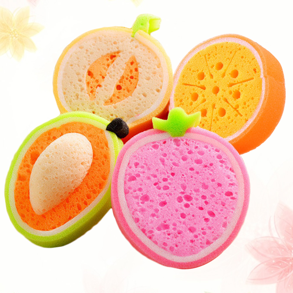 4pcs Bath Sponges Fruits Shaped Design Bath Sponges Lovely Kids Bath ...