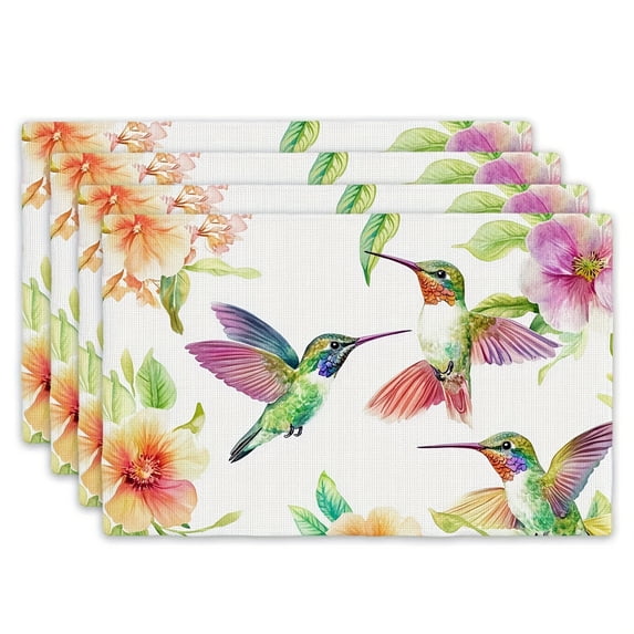 4pcs Beautiful Hummingbird Floral Pattern Placemats,ashion print ...