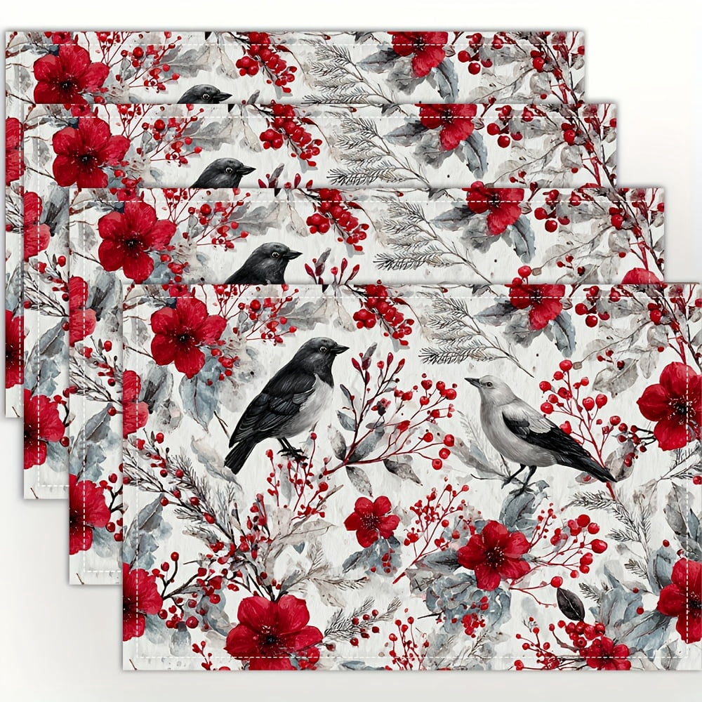 4pcs Birds and Flowers Pattern Placemats | Fashion Print Table Mats for ...