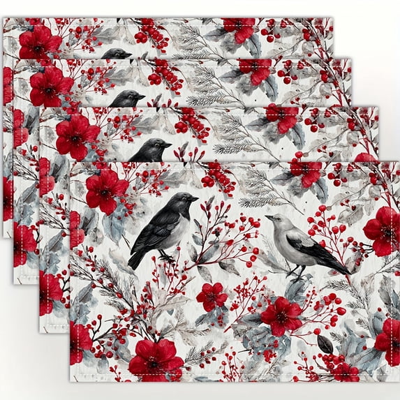 4pcs Birds and Flowers Pattern Placemats | Fashion Print Table Mats for ...
