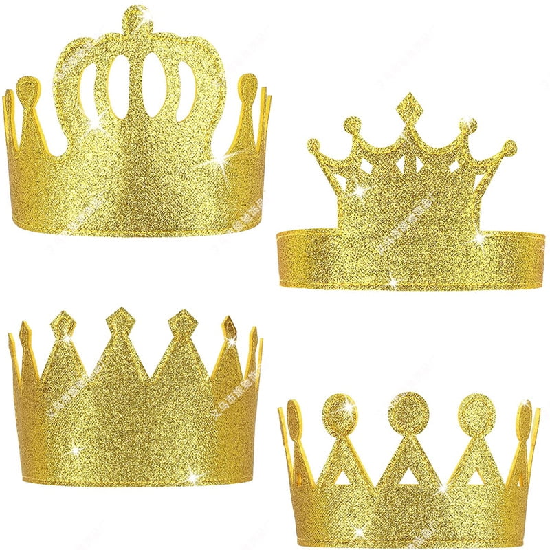4pcs Birthday King Crowns Kids Party King Queen Prince Princess Golden ...