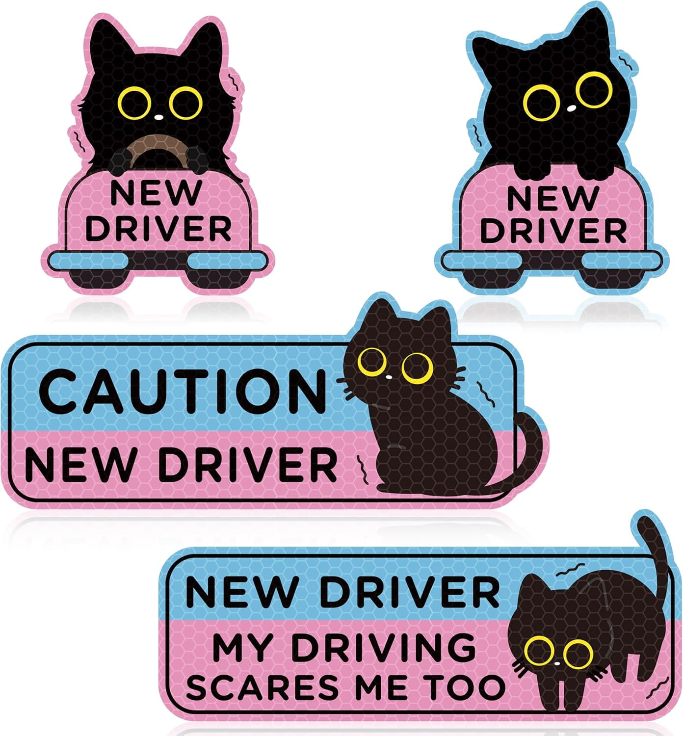 4pcs Black Cat New Driver Car Magnet, Cute Shivering Cat Reflective ...