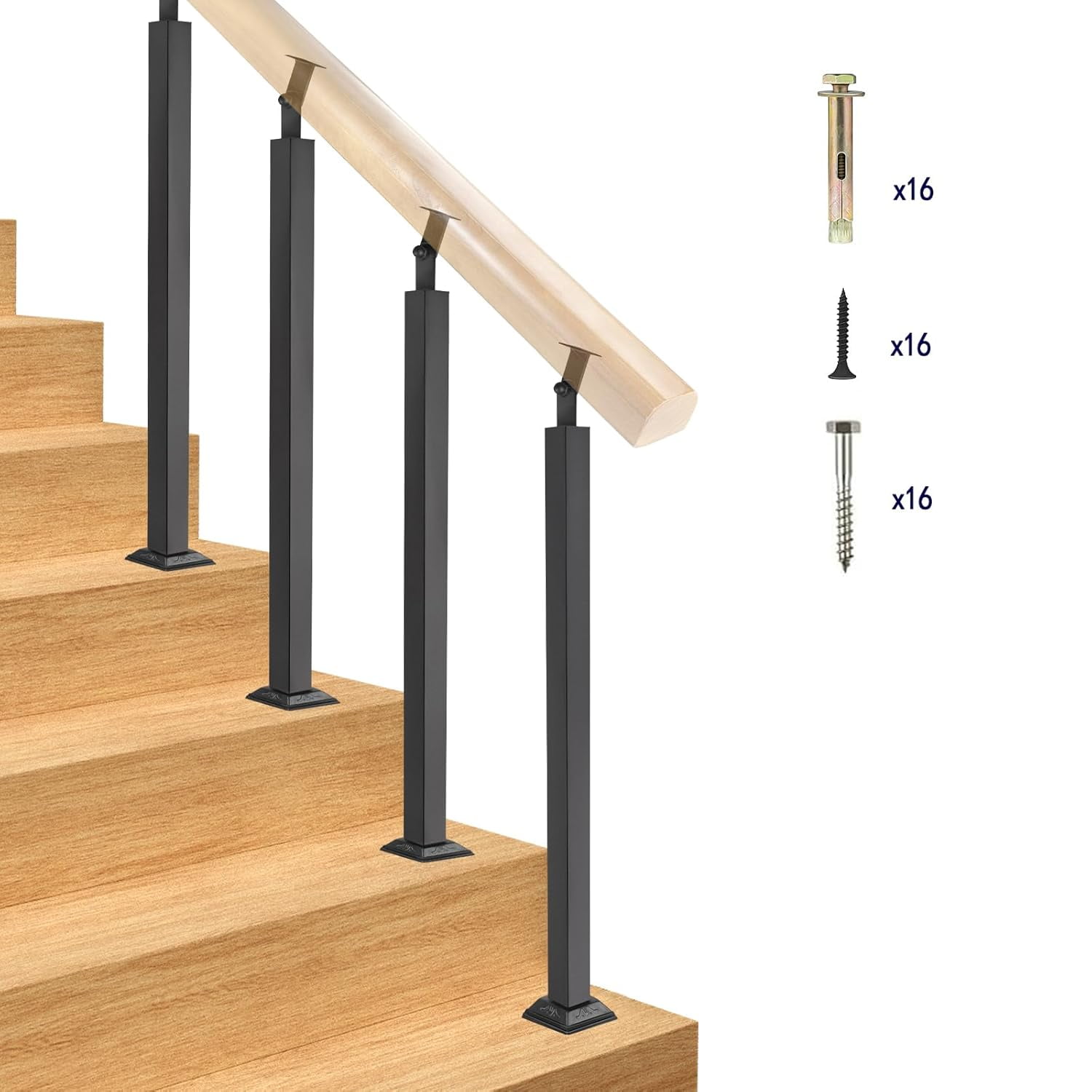 4pcs Black Railing Post Kit, Metal Stair Post, Indoor Outdoor Metal ...