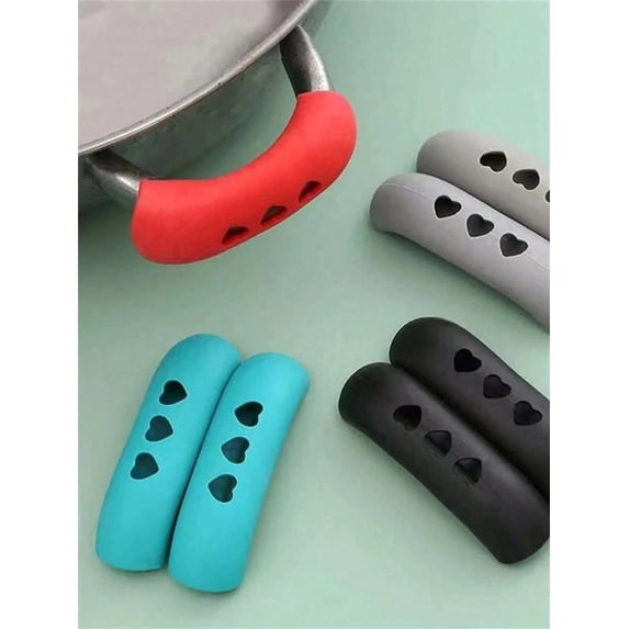 4pcs Black Silicone Pot Handle Covers - Heat Resistant Anti-Slip Handle ...