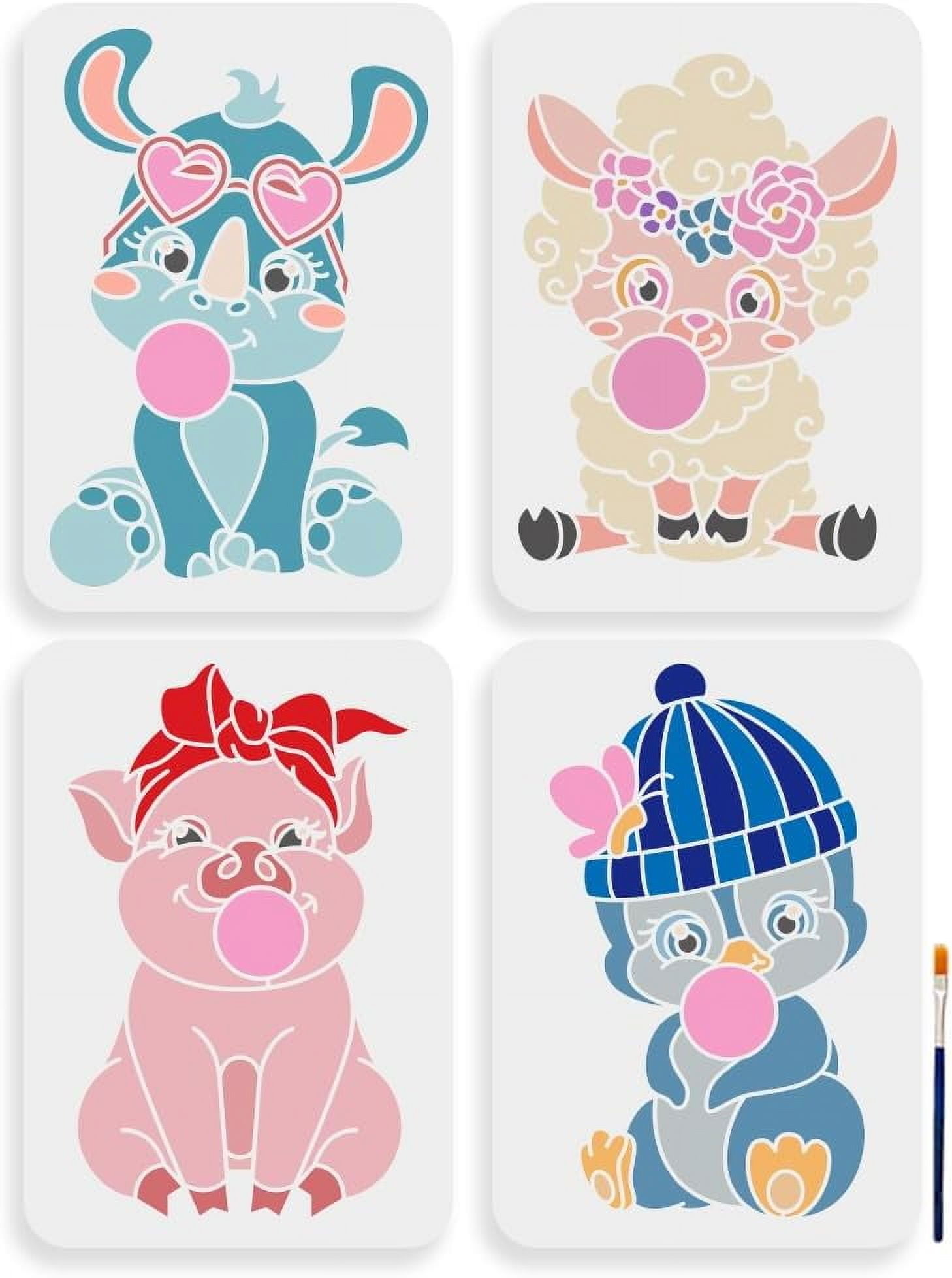 4pcs Blowing Animal Stencil 11.7×8.3inch Large Cute Farm Animal Drawing ...