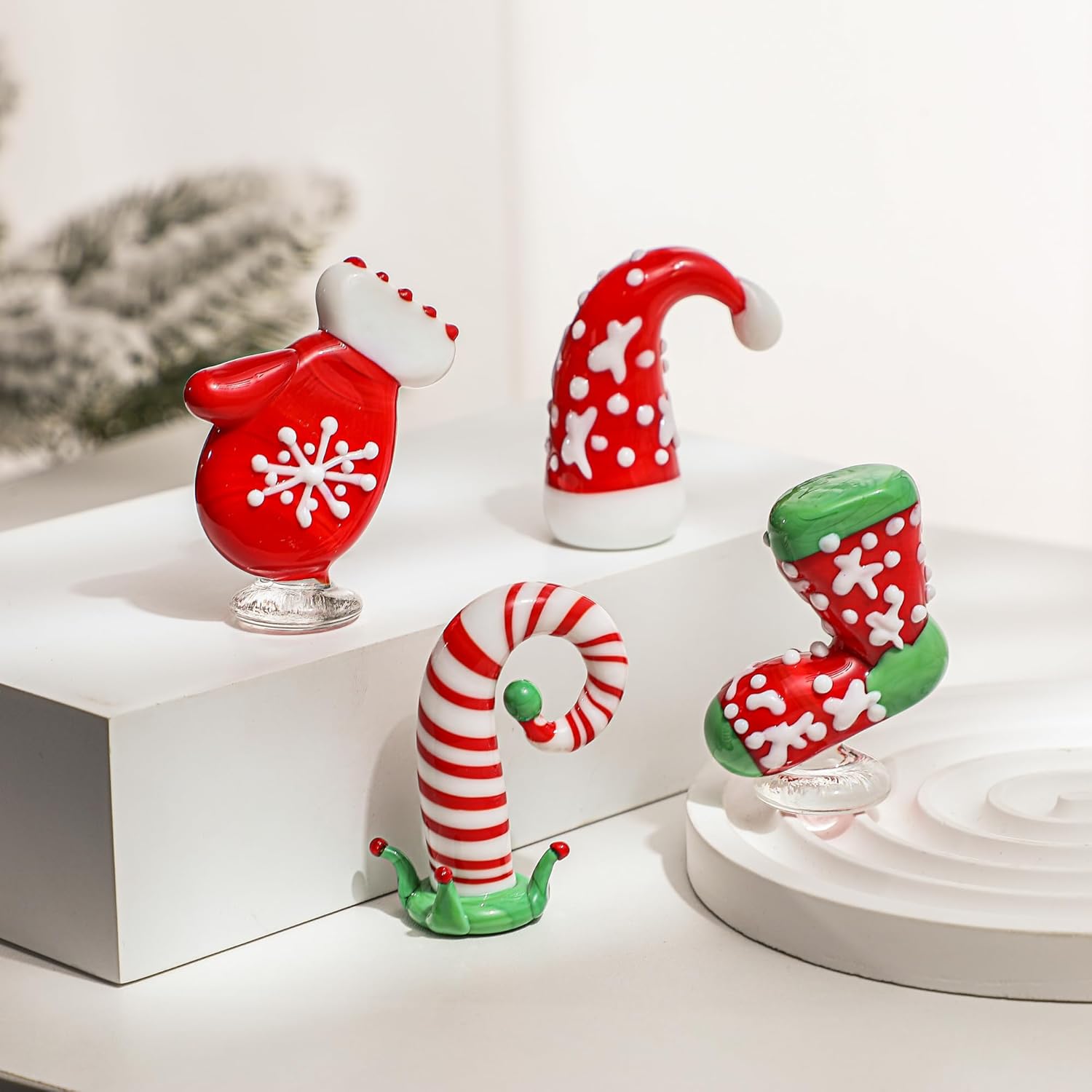 4pcs Blown Glass Christmas Figurines Collectibles Ornaments 2 ...