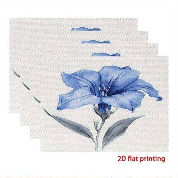 4pcs, Blue morning glory flower Pattern placemats, fashion print ...