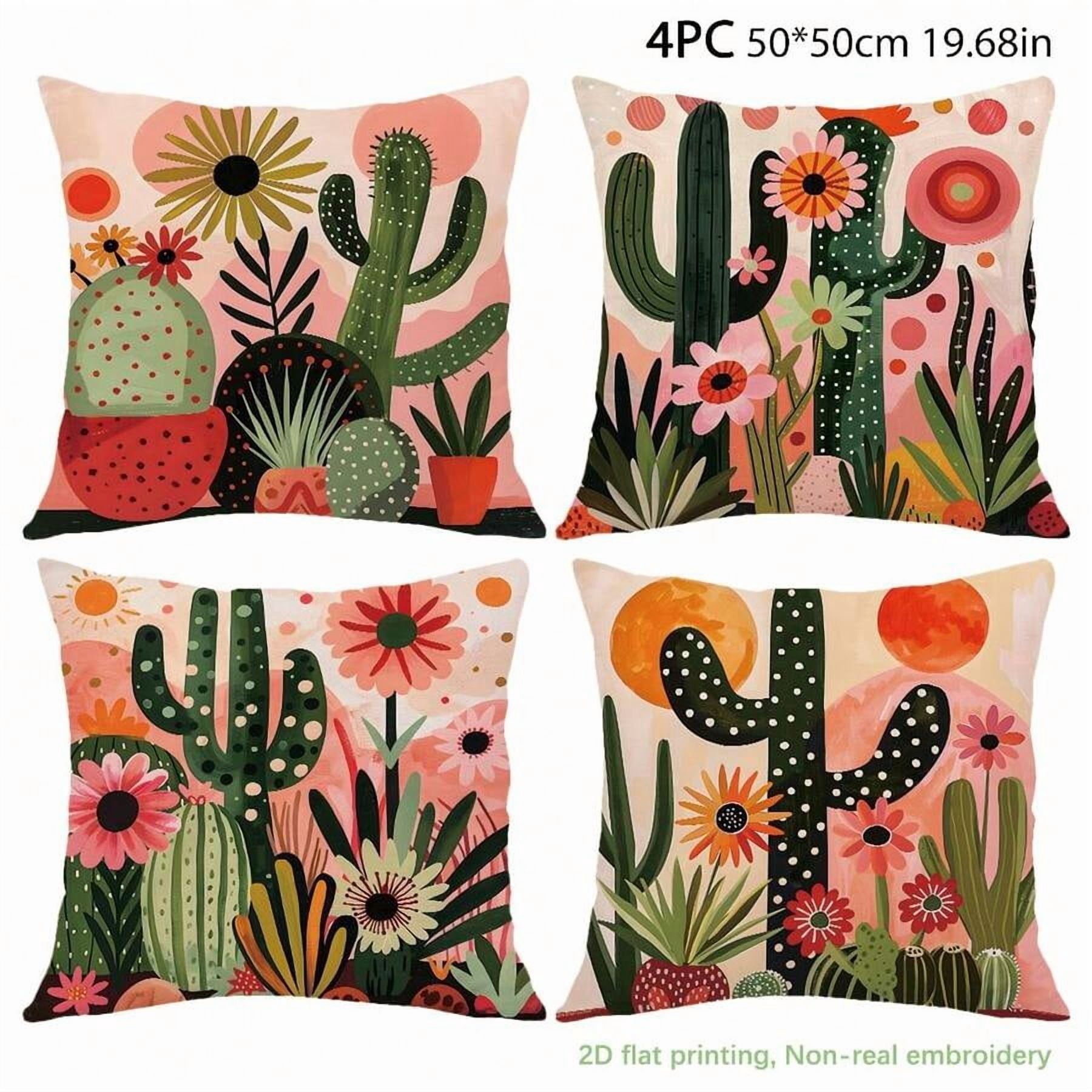 4pcs Bohemian Cactus Print Pillow Covers 50x50cm, Multicolor Desert ...