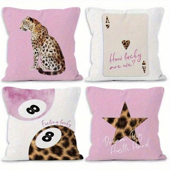 4pcs Bohemian Cheetah Lucky 8 Ball Retro Leopard Decorative Pillow ...