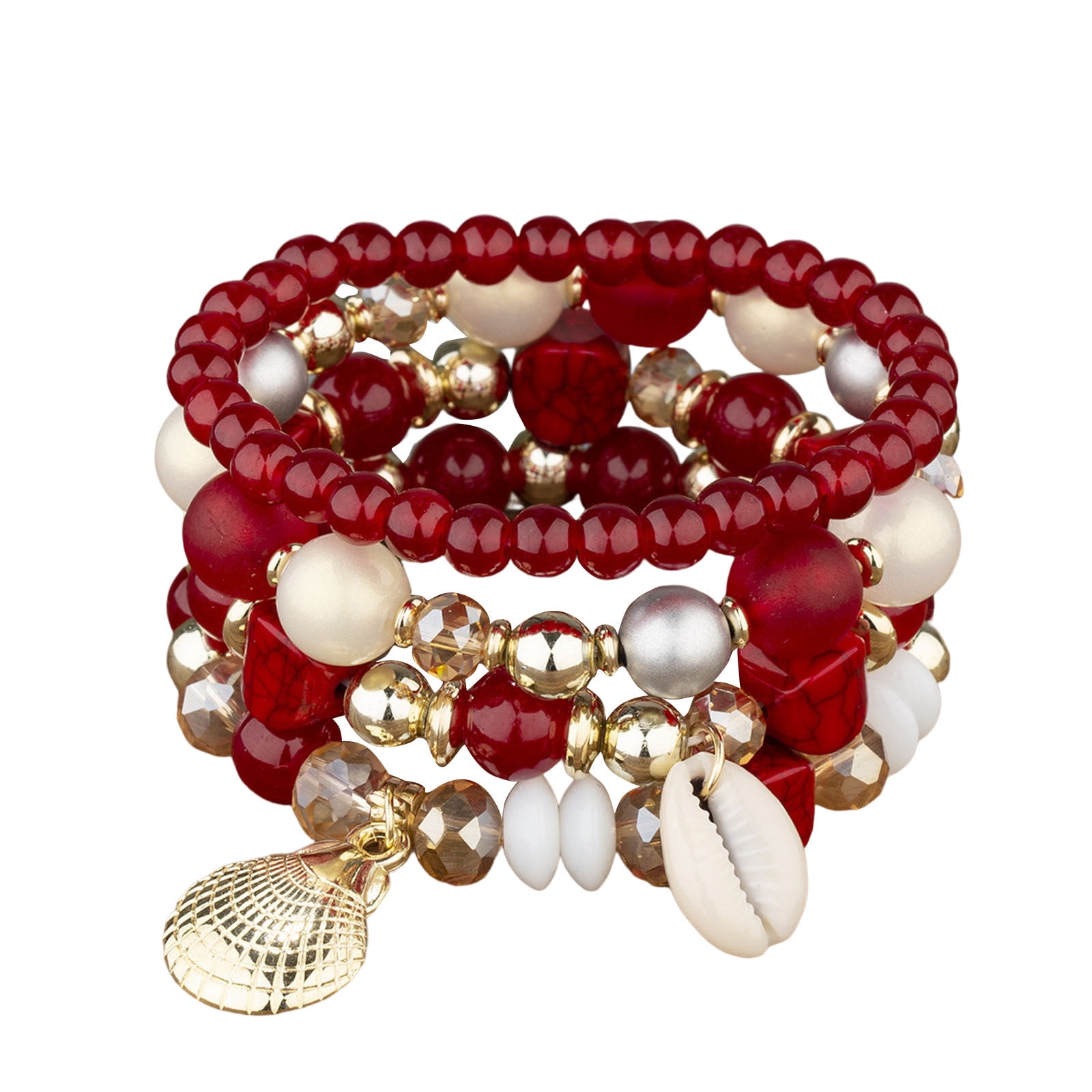 4pcs Bohemian Layer Bead String Elastic Bracelet Set Handmade ...