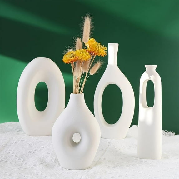 4pcs Boho Style White Ceramic Vases - Elegant Cylinder Design for ...