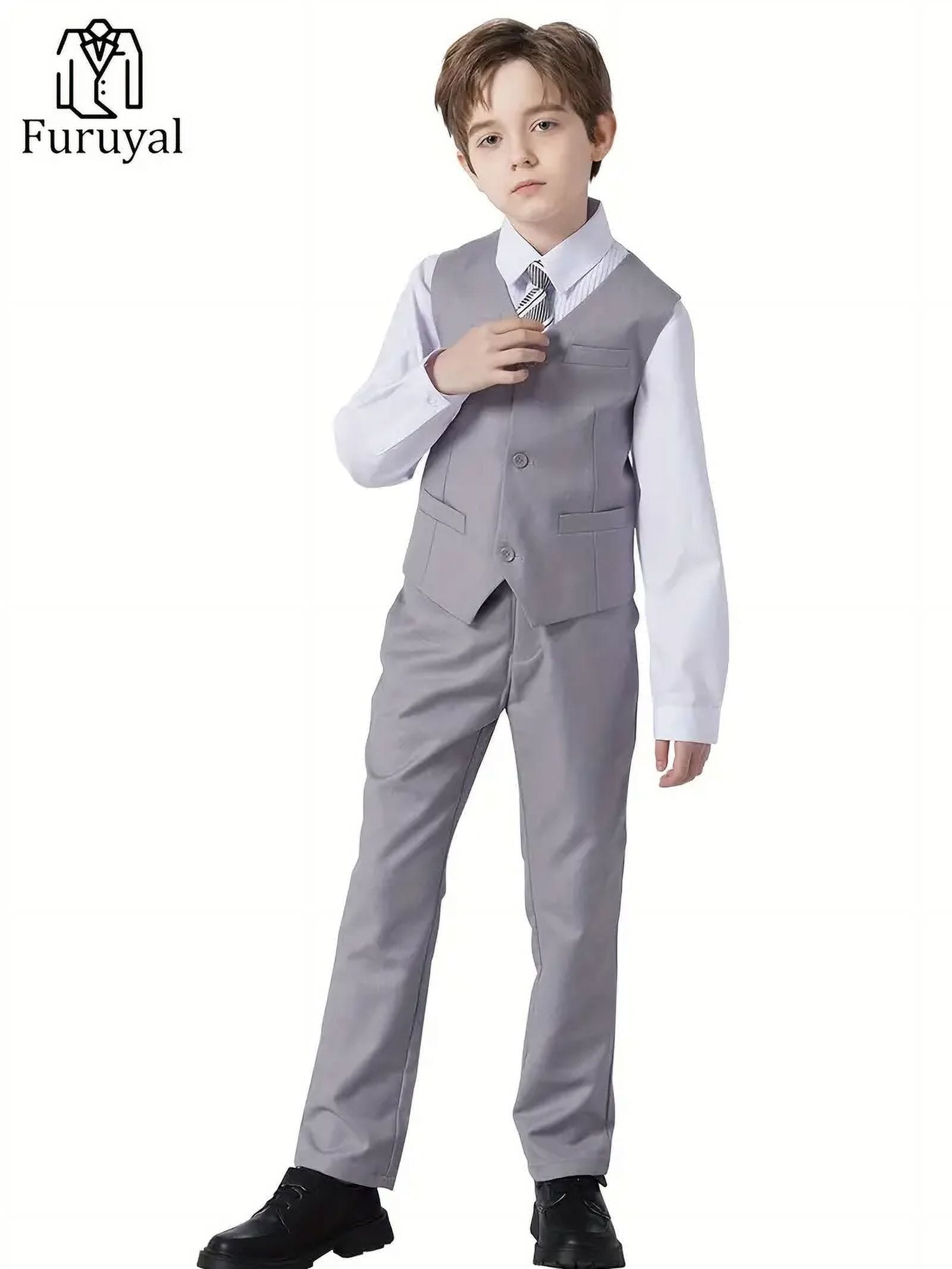 4pcs Boy's Gentleman Suit, Suit Jacket Long Sleeve Plain Color Shirt ...