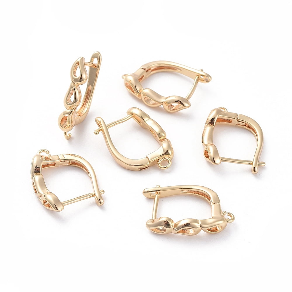 4pcs Brass Hoop Earring Findings with Latch Back Closure with Horizontal Loop Long-Lasting ...