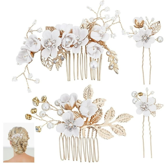 4pcs Bridal Hair Comb Clip Handmade Silver Rhinestone Wedding Hair Pin ...