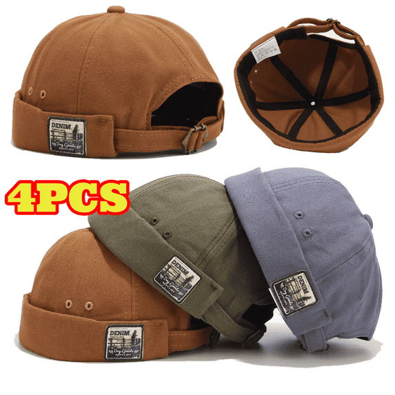 4pcs Brimless Hats, Rolled Cuff Sailor Cap, No Visor Skull Cap Beanie ...
