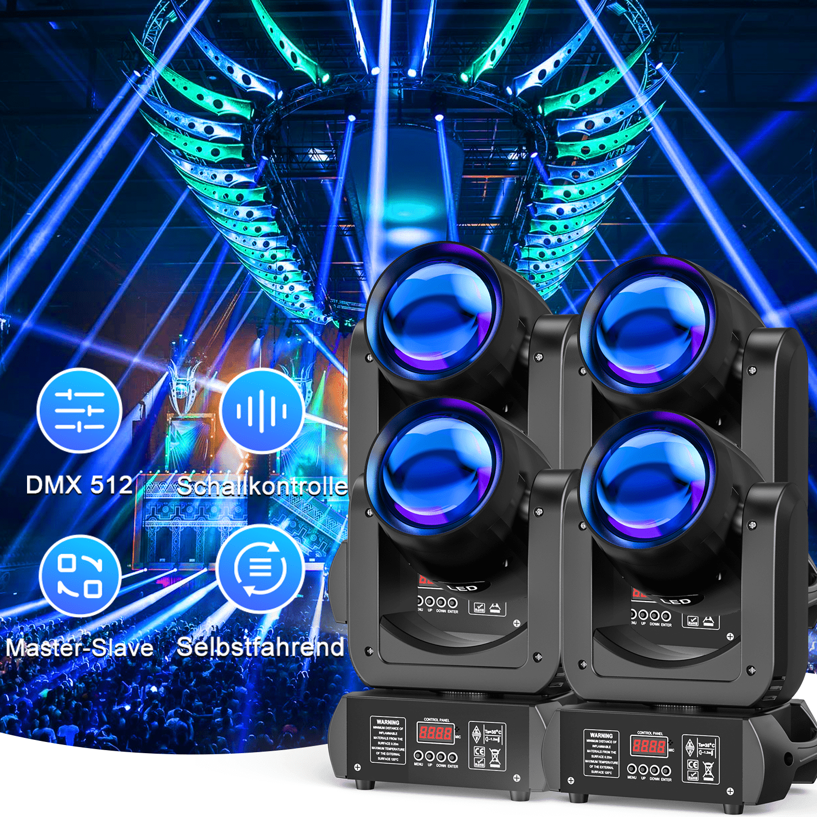 4pcs COB LED Moving Head Lights,8 GOBO 8 Colours Rotating 6+12 Prism DJ ...