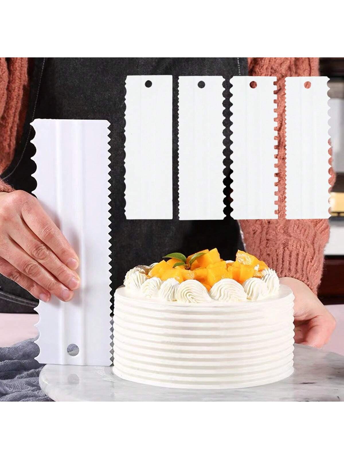 4pcs Cake Scrapers Set with Decorating Comb & Icing Smoother, Plastic ...