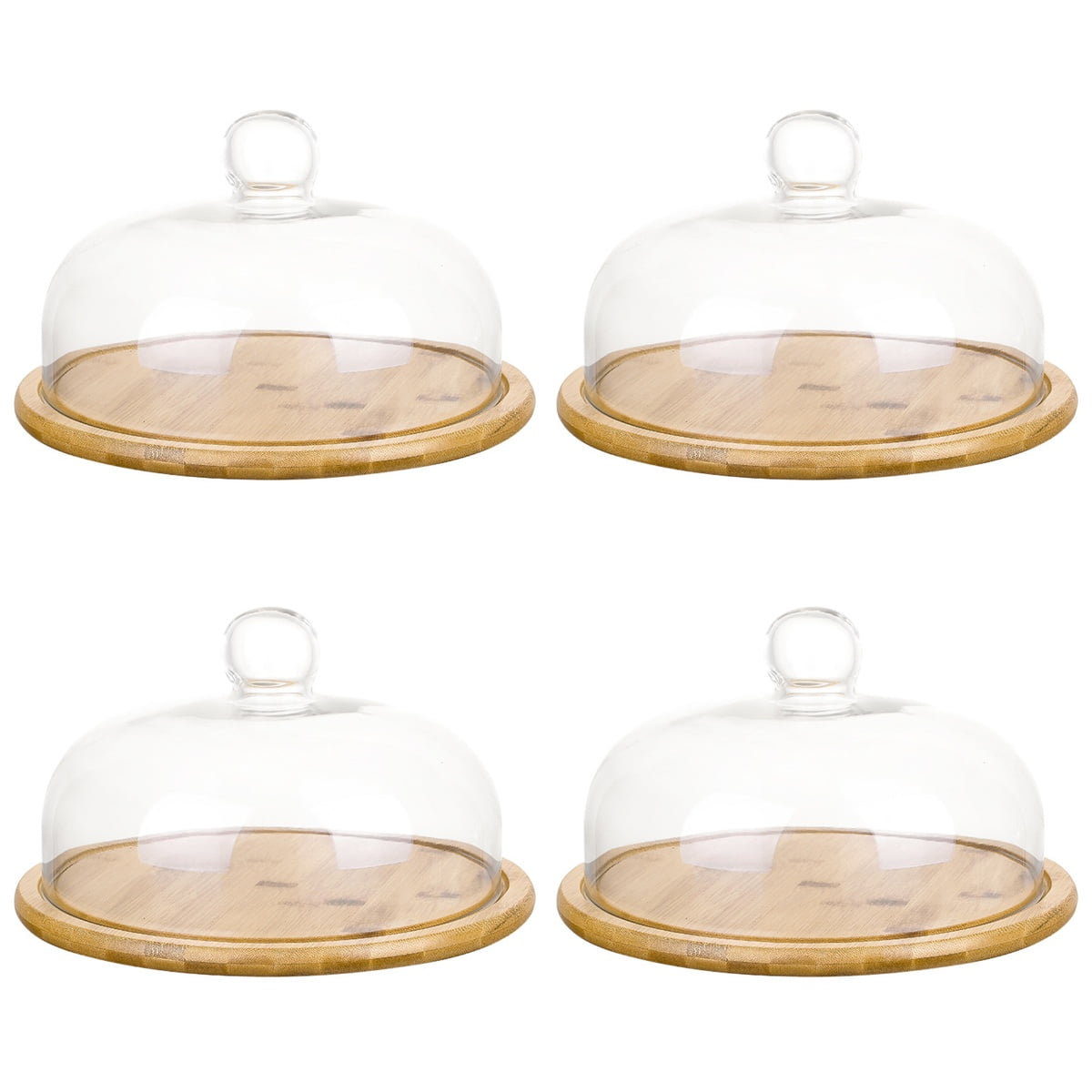 4pcs Cake Stand Cover with Wooden Tray Glass Desert Cloche Plate Cake ...