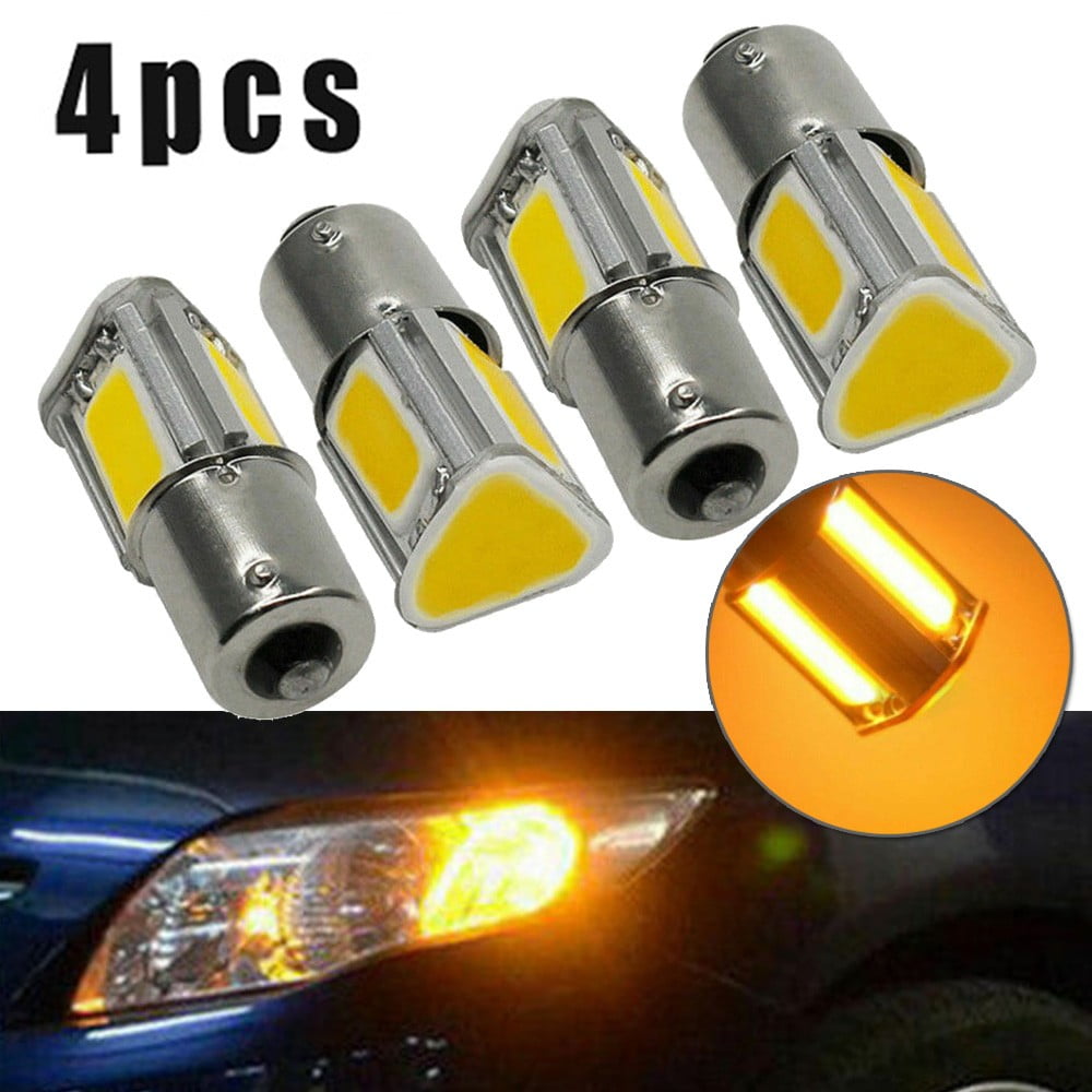 4pcs Car Amber 1156 G18 BA15s 4 COB LED Turn Signal Light Bulb Lamp 12V ...