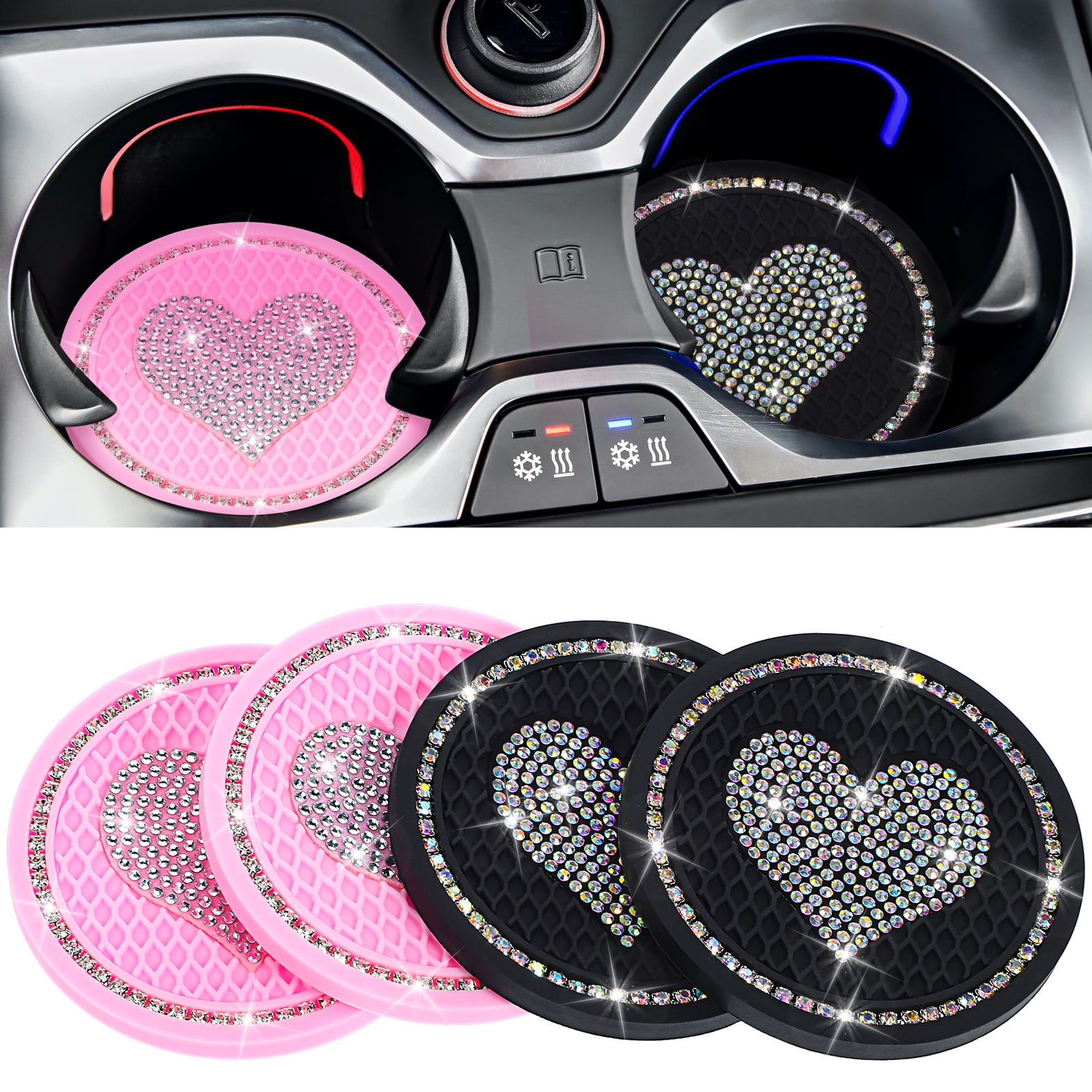 4pcs Car Cup Holder Coasters Universal Insert Car Coasters Bling Round ...