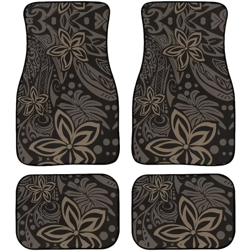 4pcs Car Floor Mat Set, Creative Pattern - Featuring a Green Hibiscus ...