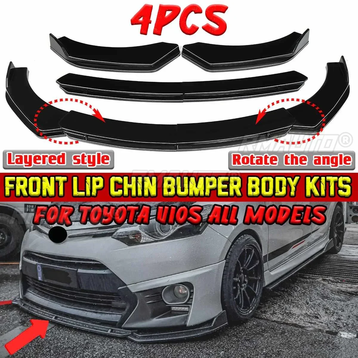 4pcs Car Front Bumper Splitter Lip Spoiler Bumper Diffuser For TOYOTA ...