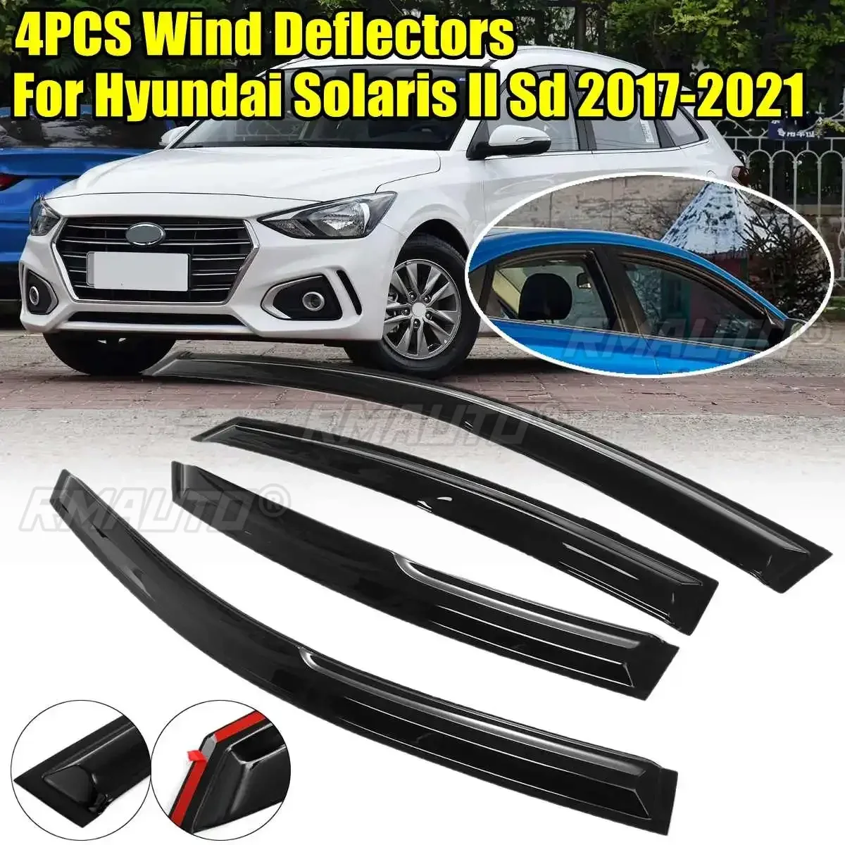 4pcs Car Side Window Deflector Window Visor For Hyundai Solaris ll Sd ...