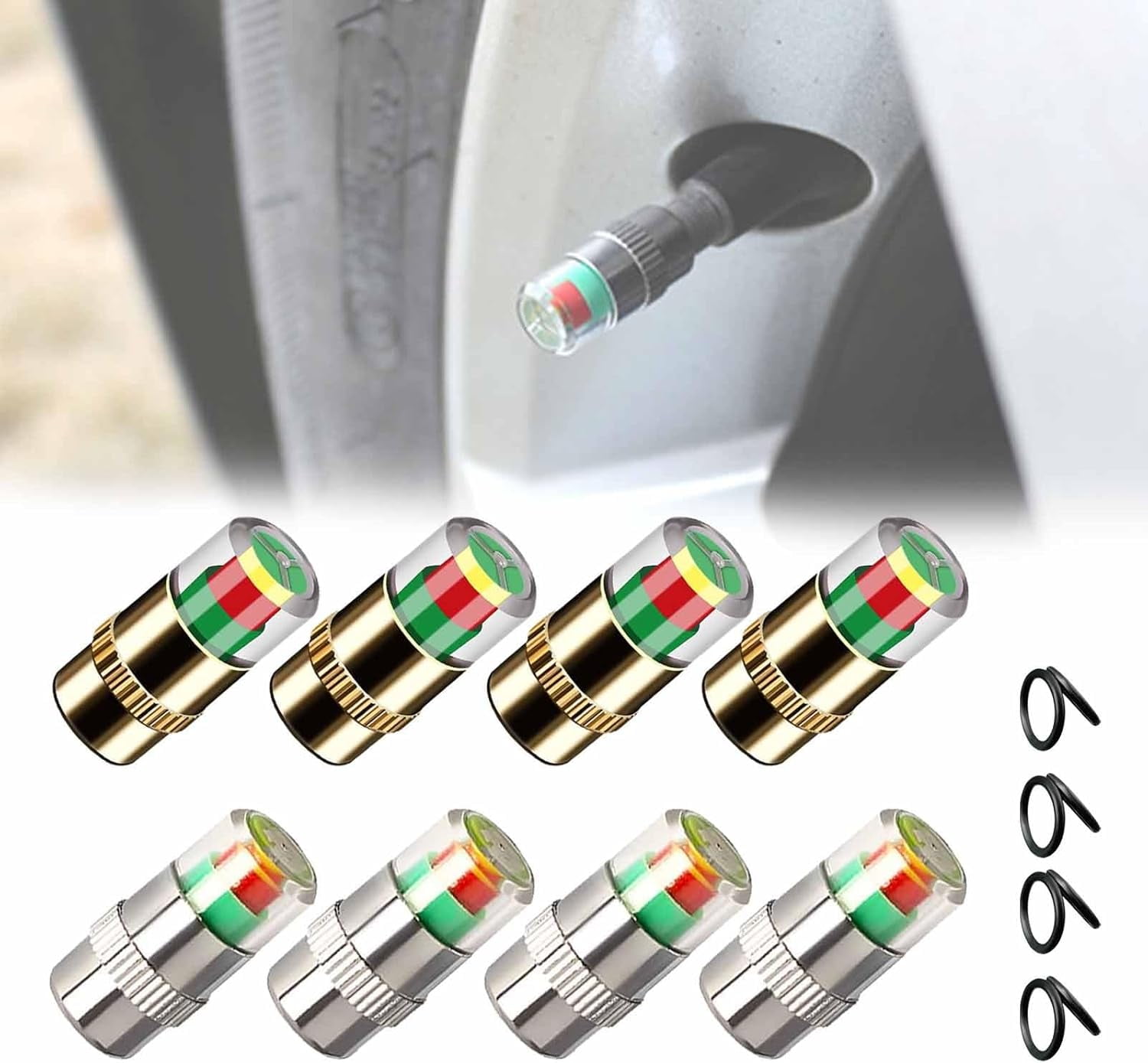 4pcs Car Tire Pressure Monitor Valve Stem Caps, Visual Color Alert Tire ...