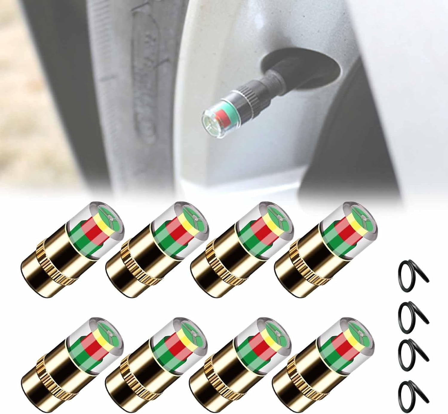 4pcs Car Tire Pressure Monitor Valve Stem Caps, Visual Color Alert Tire ...