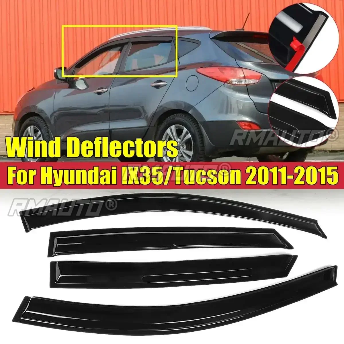4pcs Car Window Wind Deflectors Tinted Weathershields For Hyundai IX35 ...