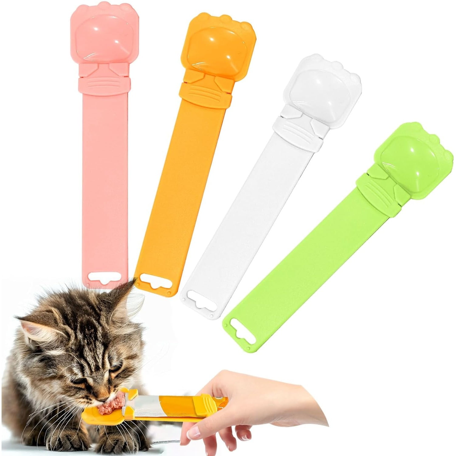 4pcs Cat Strip Feeder Sliding Pet Cat Treat Spoon Squeeze Lickable ...