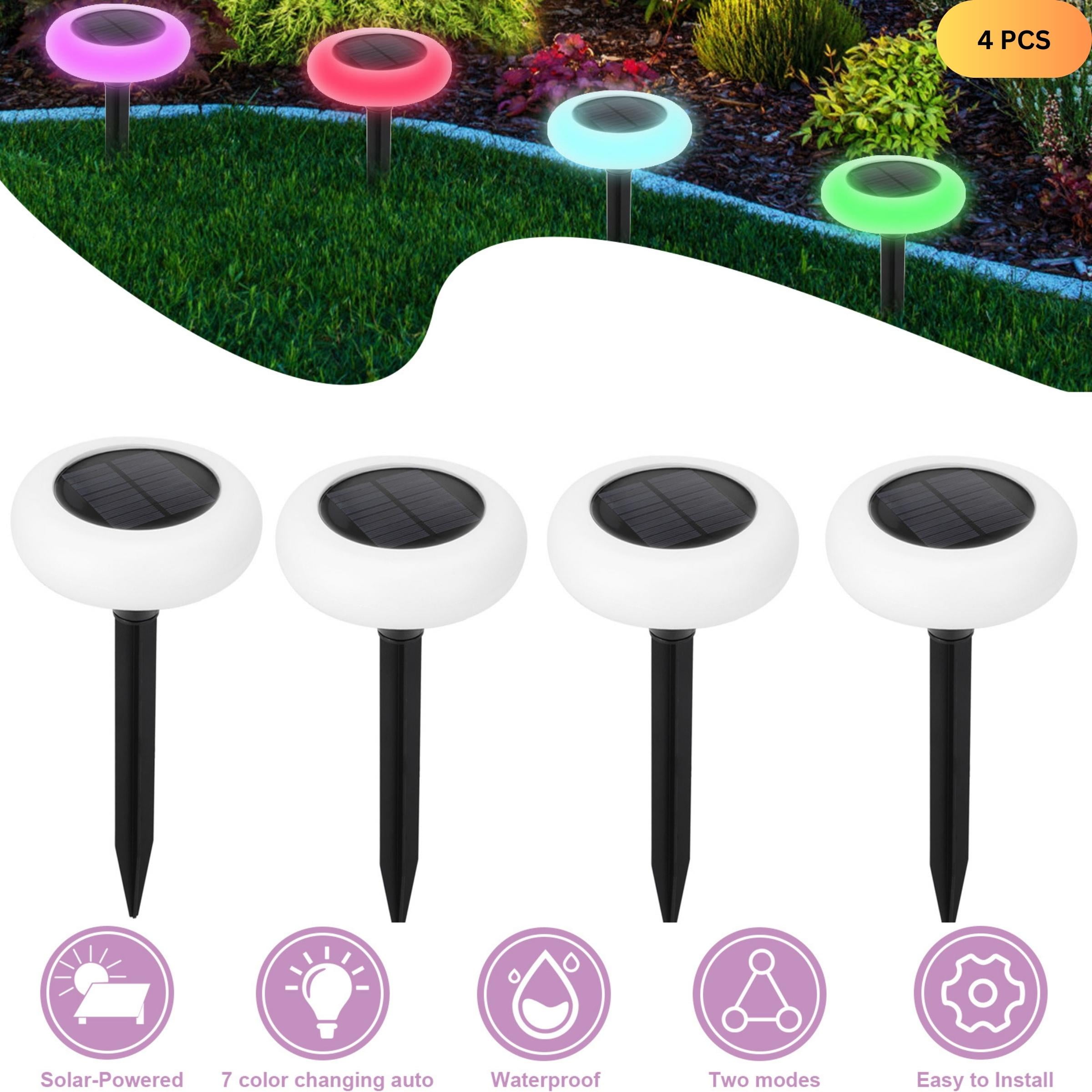4pcs Celectigo Solar Pathway Lights, 7-Color LED Outdoor Garden Lights ...