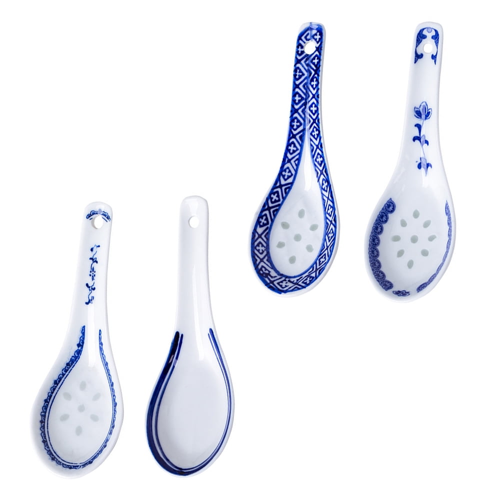 4pcs Ceramic Soup Spoons Asian Soup Spoon Chinese Style Blue and White ...