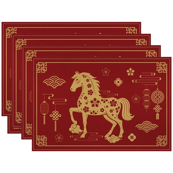 4pcs Chinese Spring Festival Placemats 2026 New Year Horse Table Mats ...