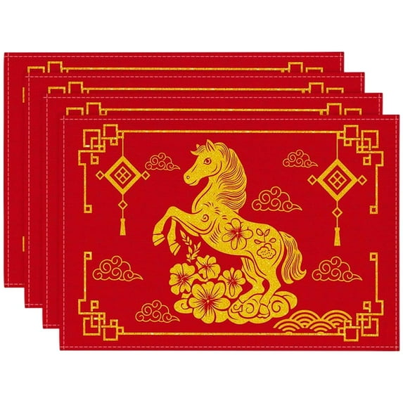 4pcs Chinese Spring Festival Placemats 2026 New Year Horse Table Mats ...