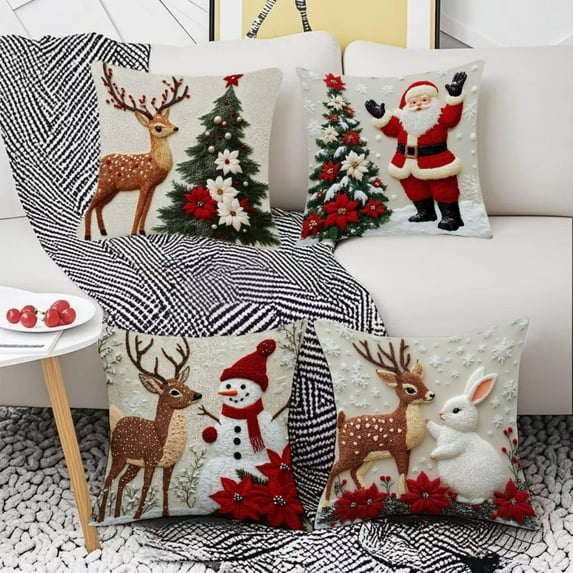 4pcs Christmas Pillow Cover Set - 3D Christmas Design, Holiday Bunny ...