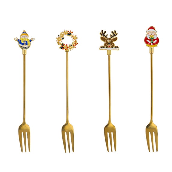 4pcs Christmas Spoon Set Stainless Steel Fork Stirring Spoon Coffee ...