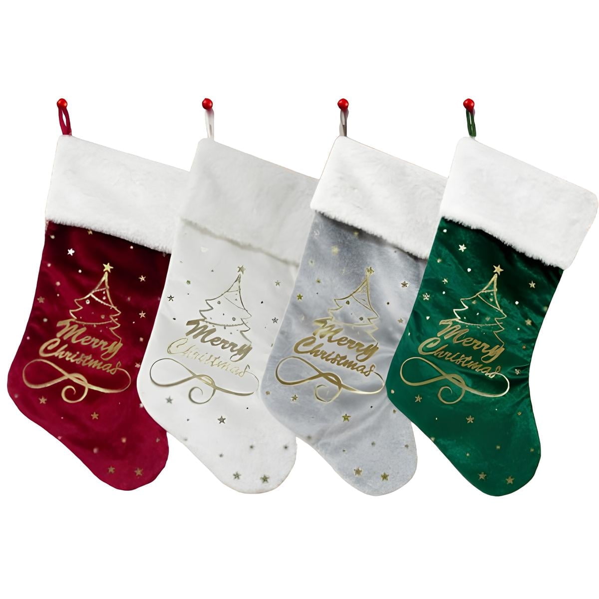 4pcs Christmas Stockings,18 Inch Plush Xmas Stocking with Snowflake ...
