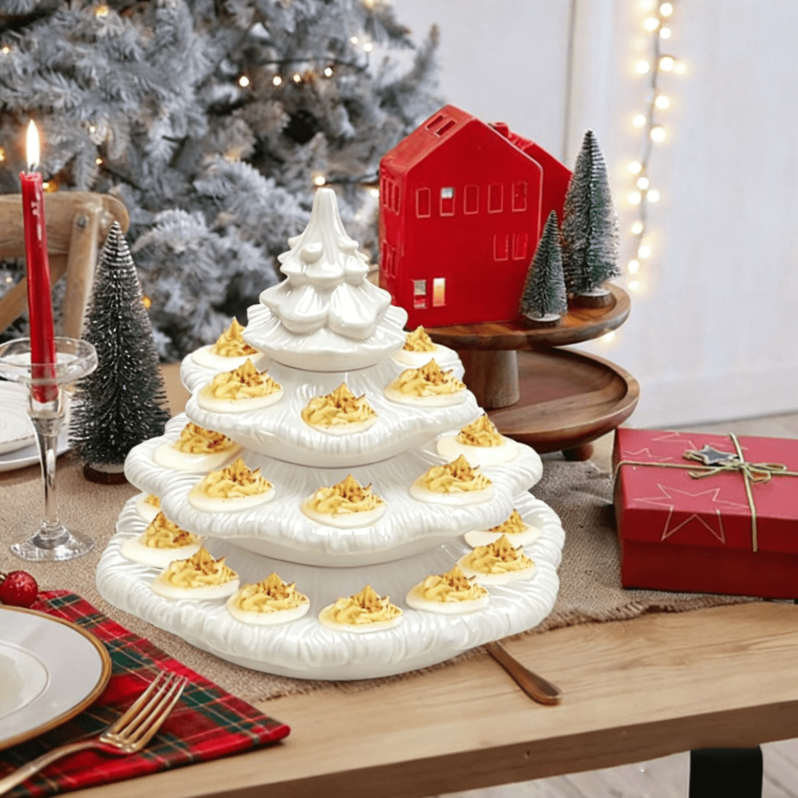 4pcs Christmas Tree Shape Deviled Egg Trays Platters Holds 26 Holes ...