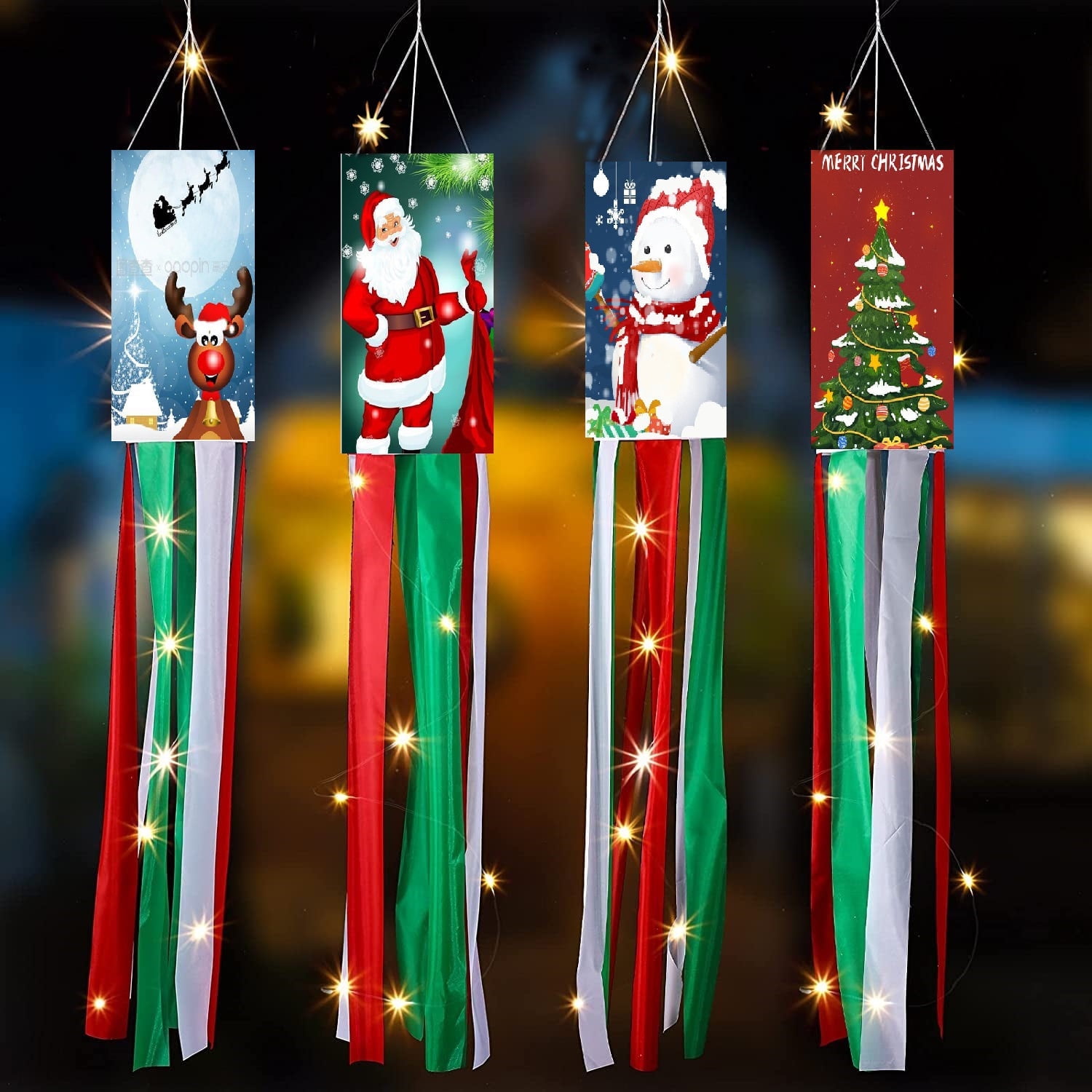 4pcs Christmas Windsock Flag with LED Lights 40 Inch Snowman Christmas ...