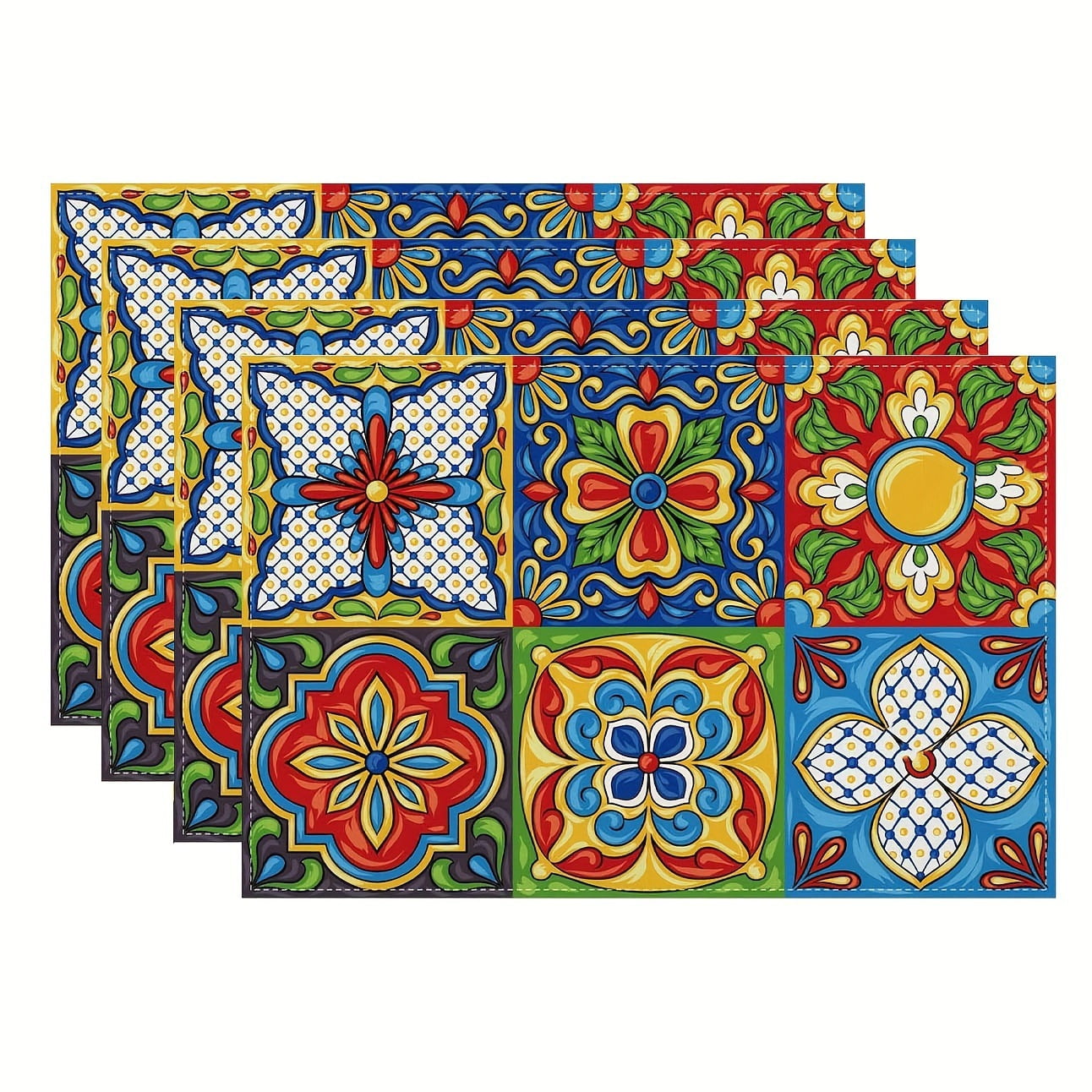 4pcs Cinco de Mayo Mexican Ceramic Ethnic Placemats Table Mats Durable ...